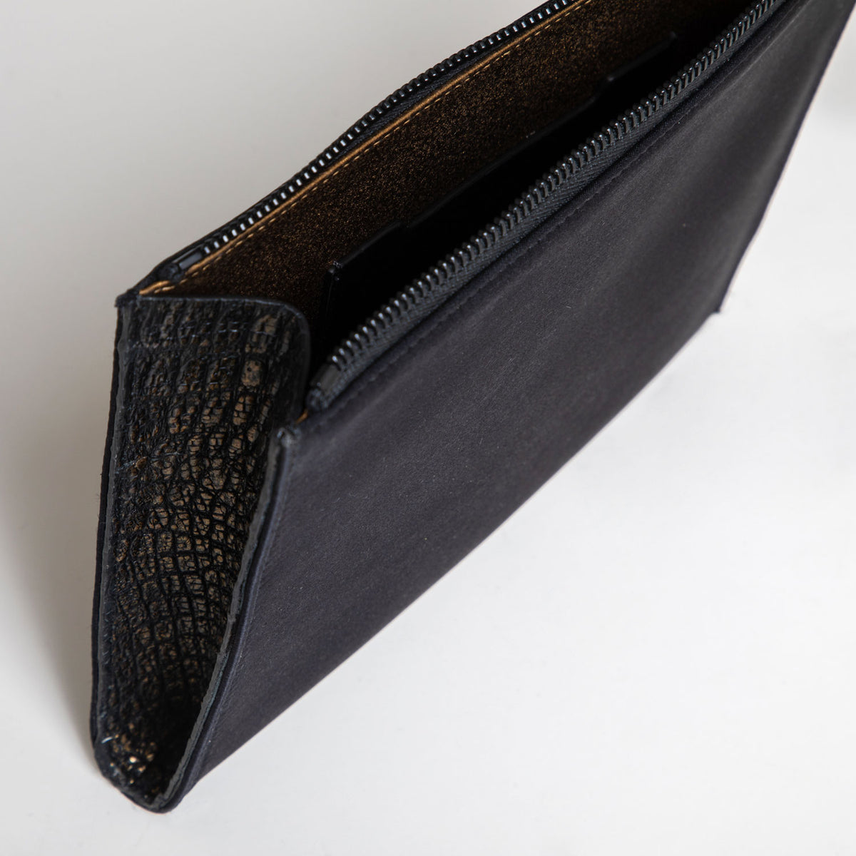 DOTTI Pouch Black Satin and Micro Crocodile